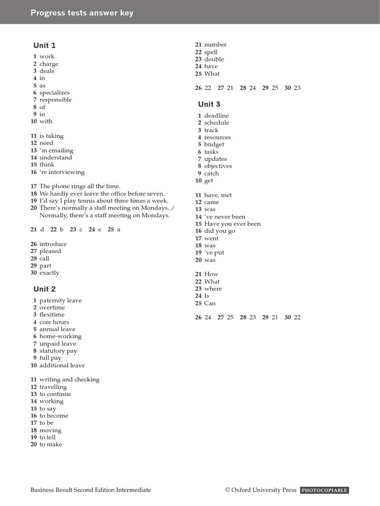 Business Result Intermediate Answer Key | PDF