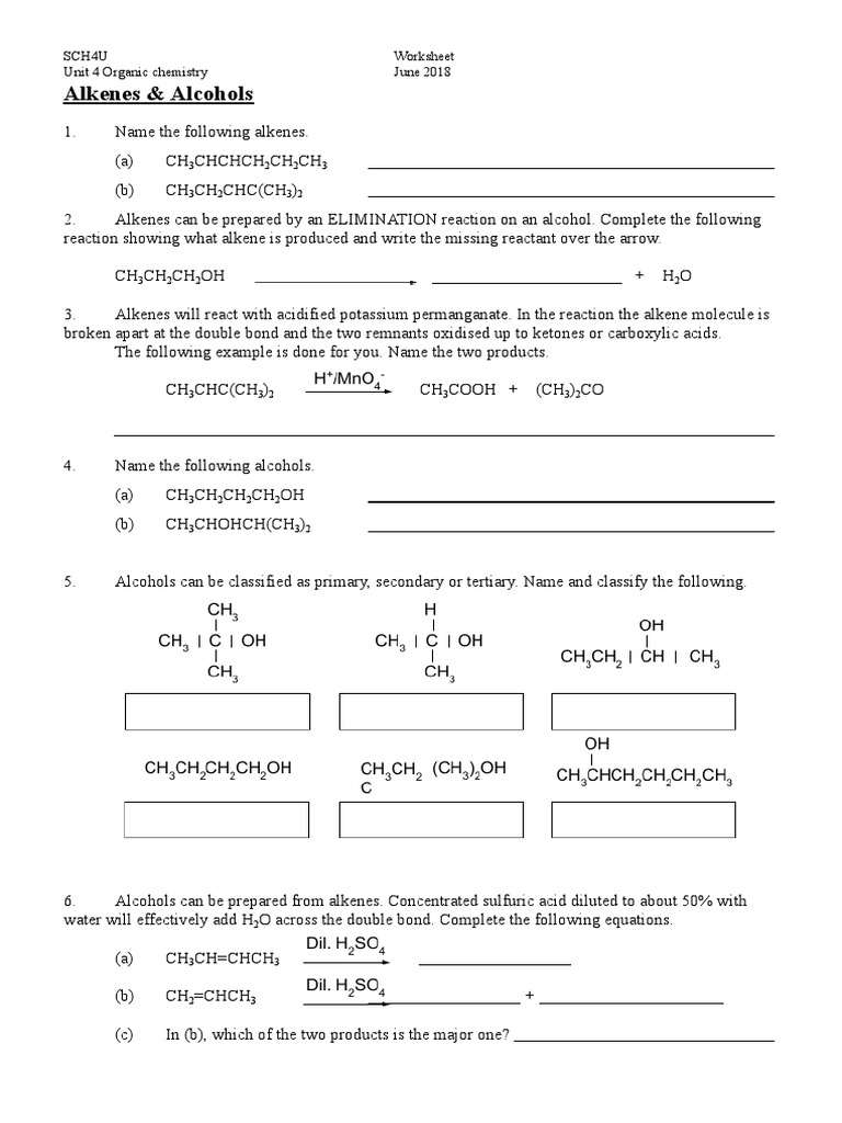 Practice Reactions of Alocohols Worksheet | PDF | Alkene | Organic ...