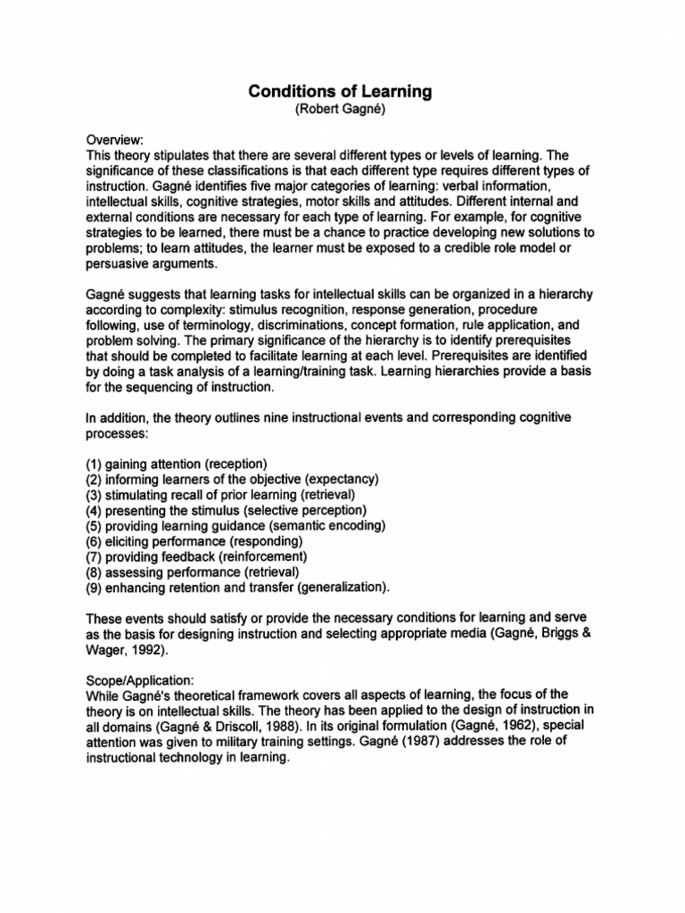 Conditions of Learning Robert Gagne | PDF