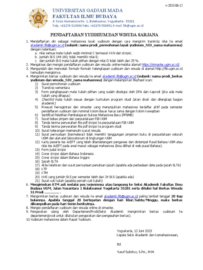 Form Yudisium FIB UGM Juni 2023 | PDF