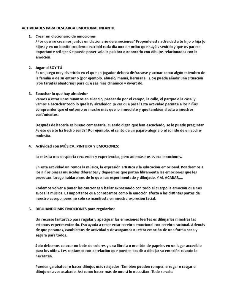 Actividades para Descarga Emocional Infantil | PDF | Las emociones ...