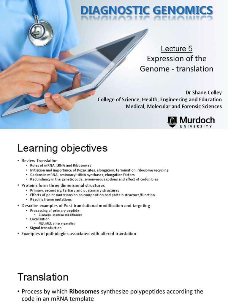 Lecture 5 Diagnostic Genomics | PDF | Translation (Biology) | Genetic Code