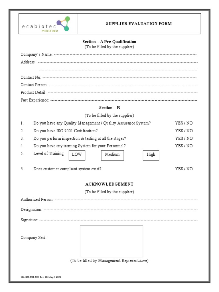 FM-Supplier Evaluation Form 1 | PDF | Quality | Evaluation