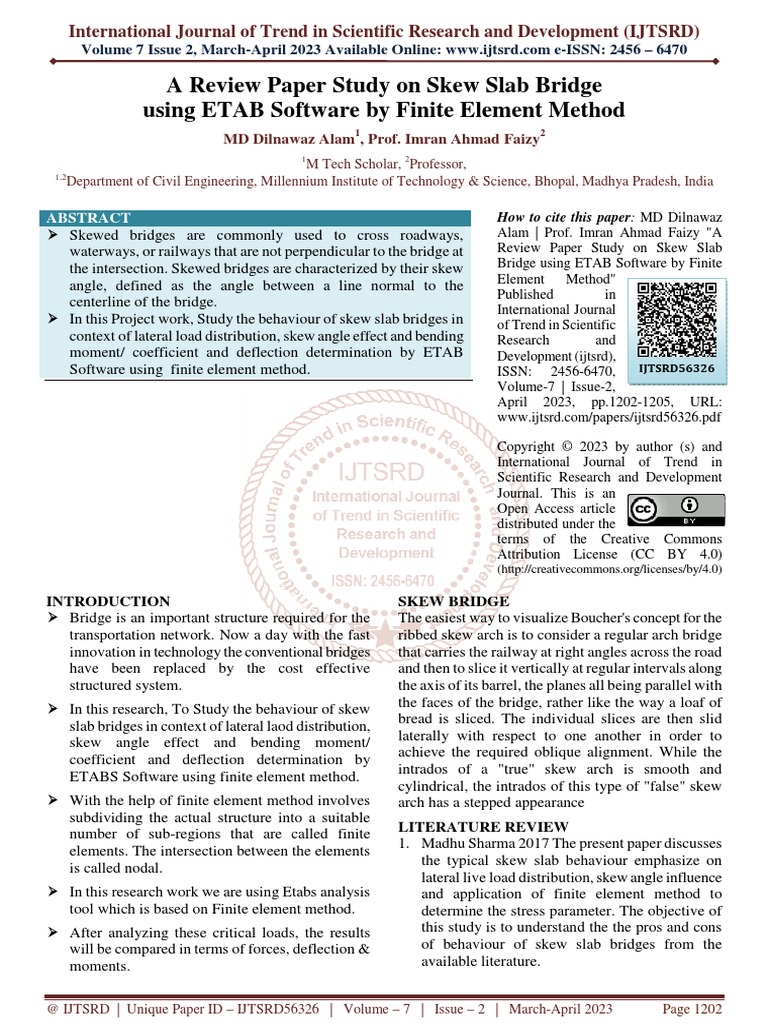 A Review Paper Study On Skew Slab Bridge Using ETAB Software by Finite ...