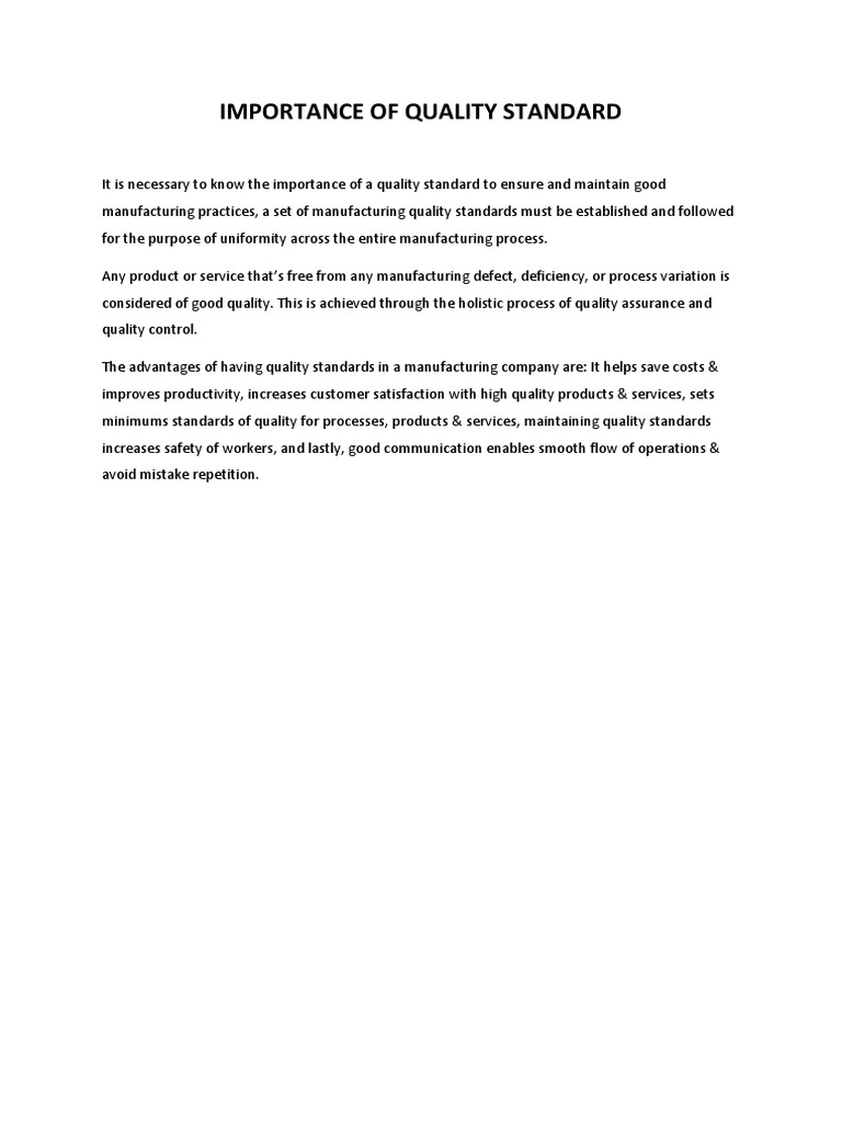 Importance of Quality Standard | PDF