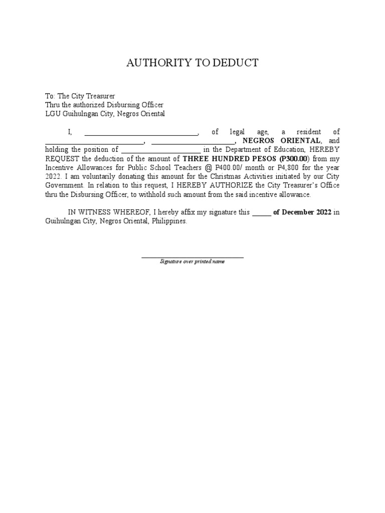 Salary Deduction Authorization Form | PDF