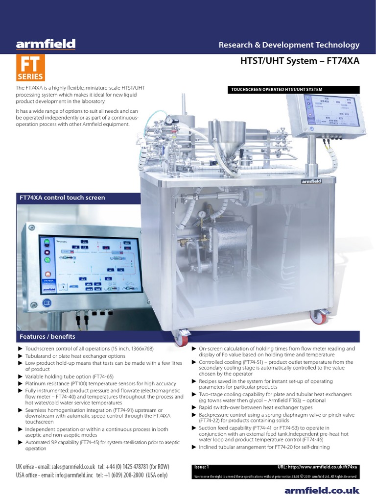 Armfield FT74XA - Datasheet - V1e | PDF | Heat Exchanger | Pump