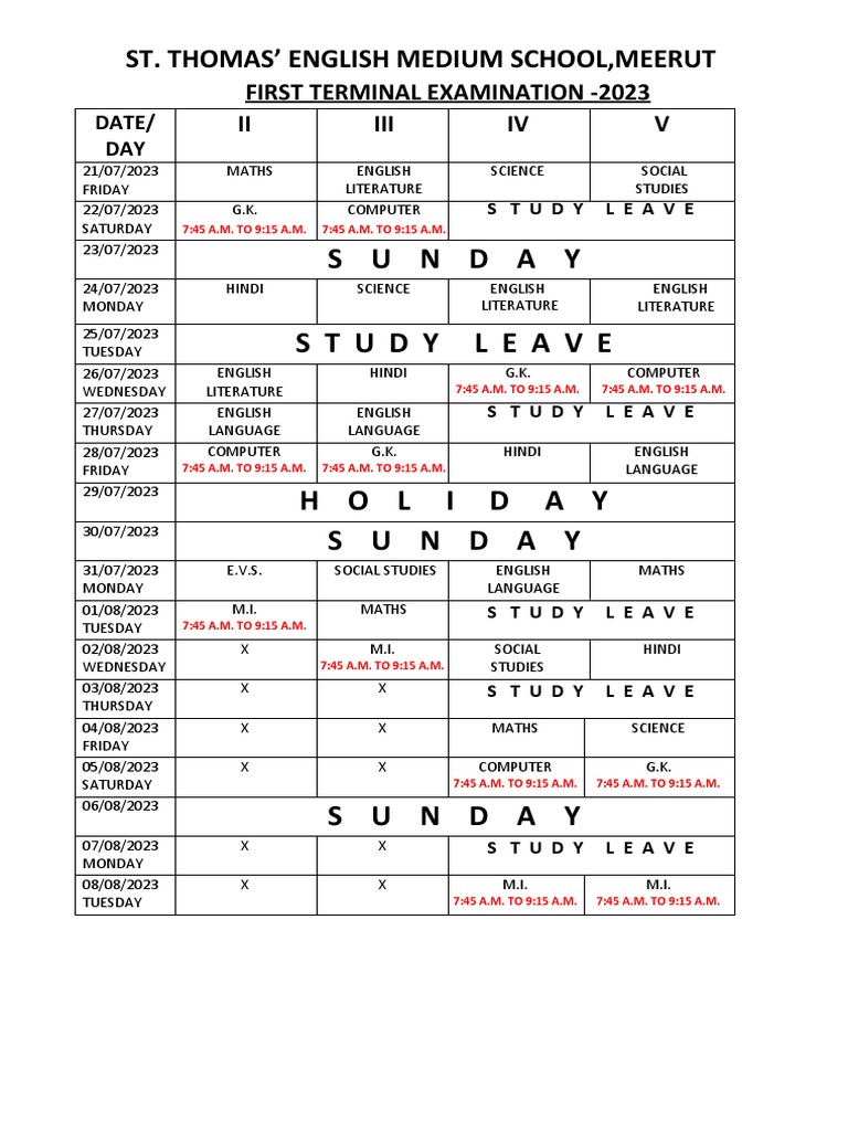 First Term Datesheet Ii V 2023 2024 | PDF