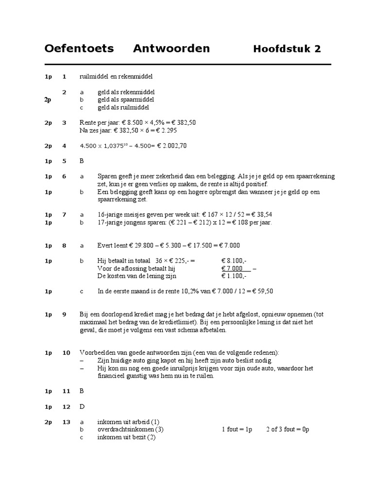 Oefentoets H2 Antwoorden | PDF