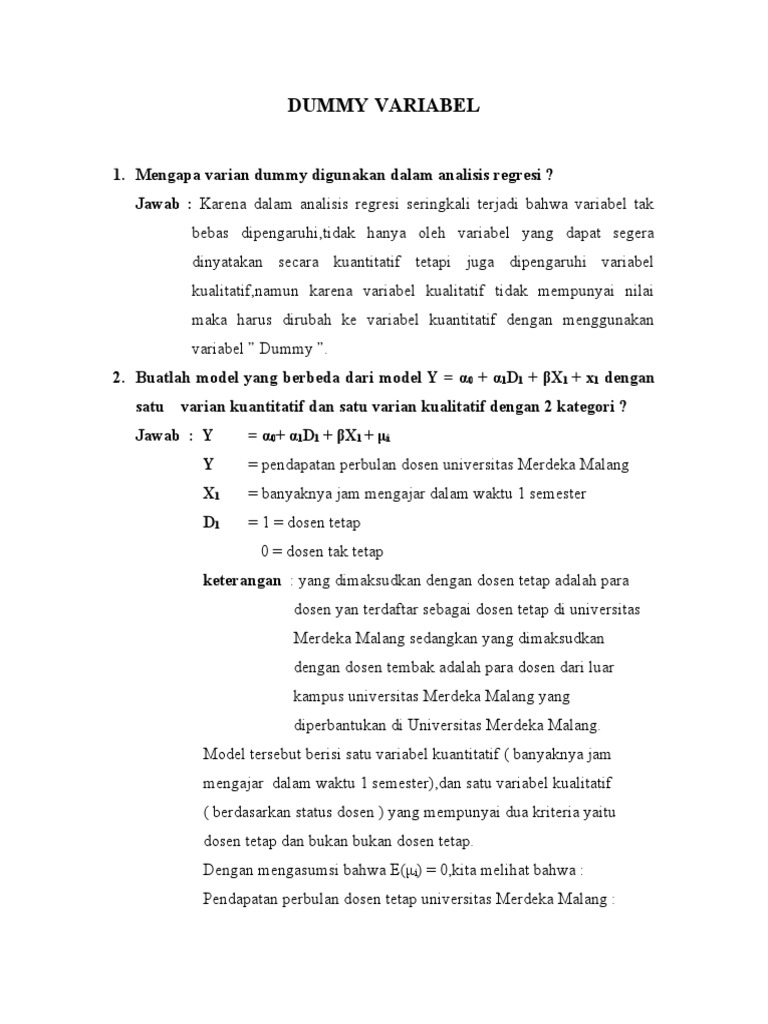 Analisis Regresi dengan Variabel Dummy | PDF