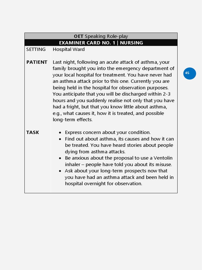 Speaking Subtest For Nursing | PDF