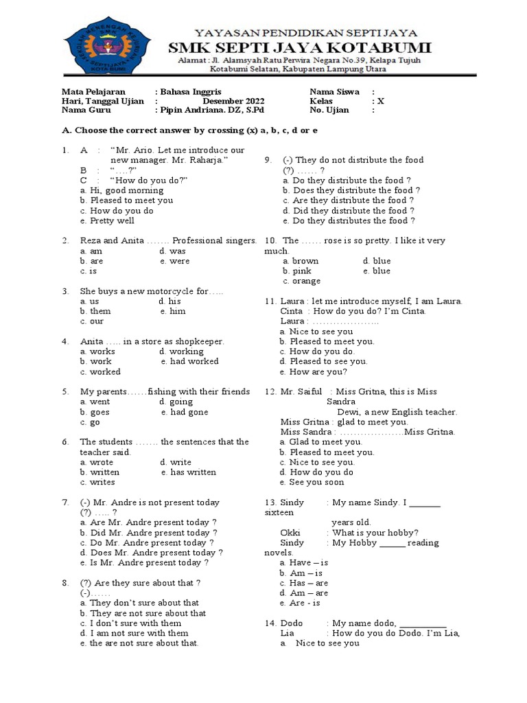 Soal B. Inggris Kelas X | PDF