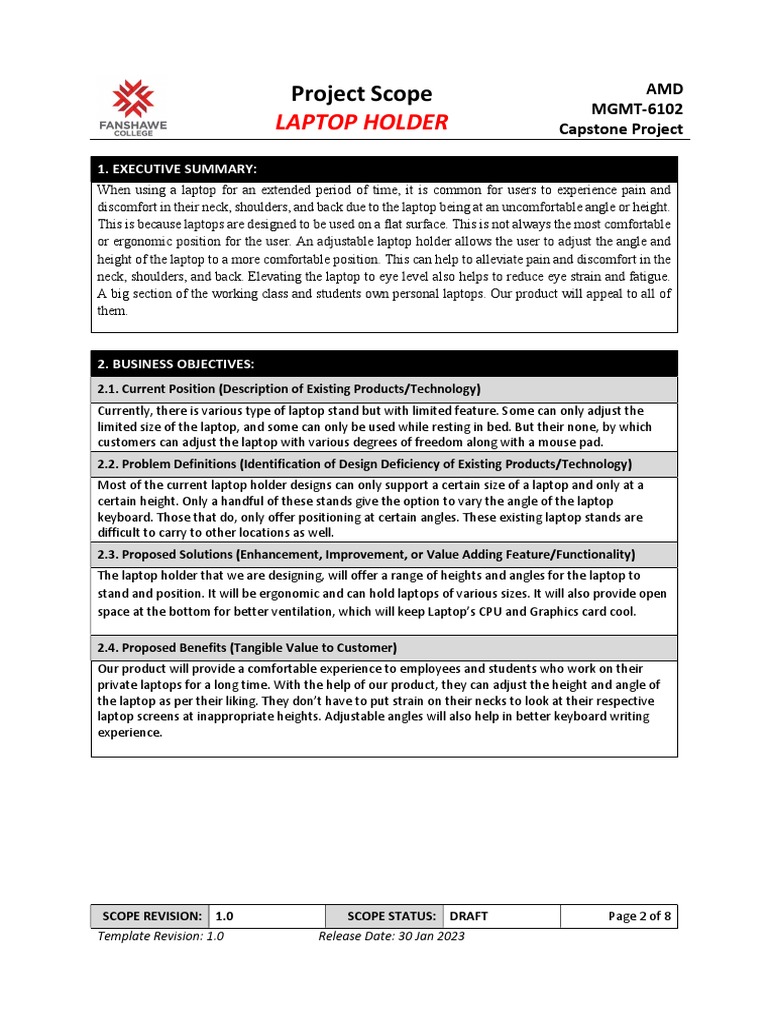 MGMT-6102 - Team 6 - Project Scope - Rev 1.0 - DRAFT | PDF | Laptop | Project Management