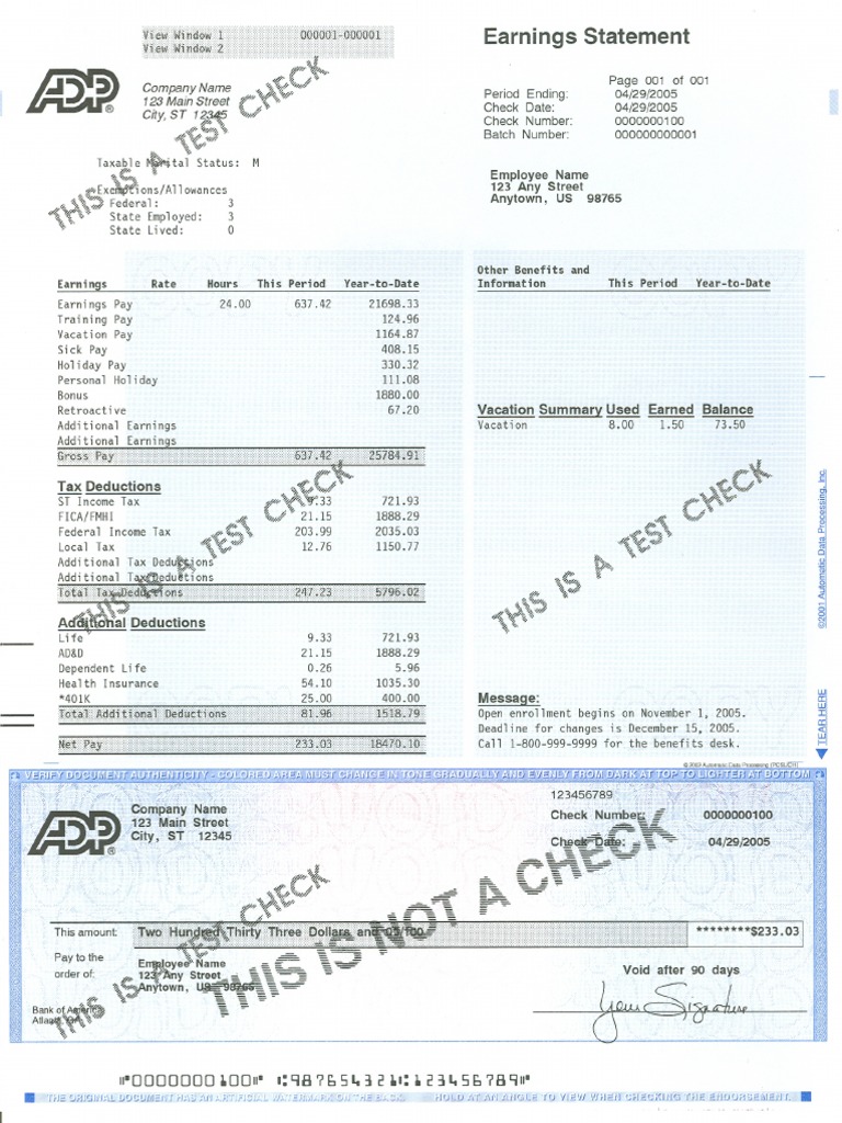 ADP Sample Check Layout | PDF