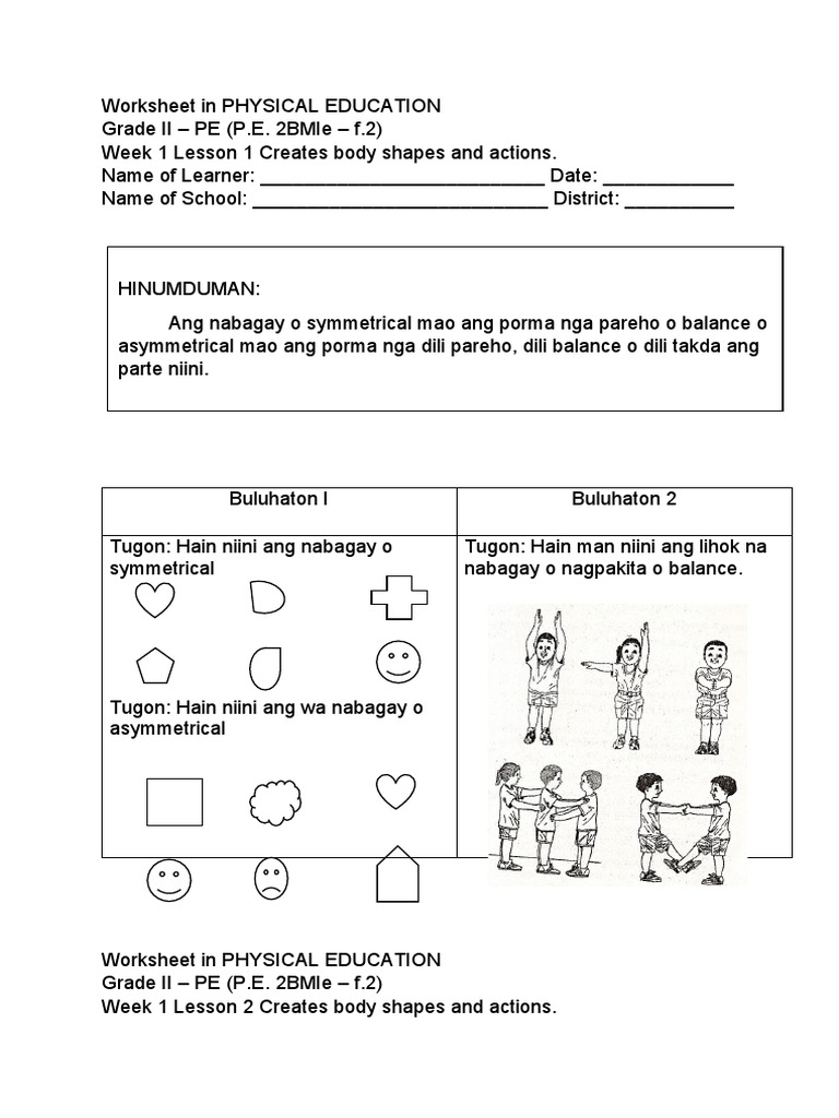 Worksheet in PHYSICAL EDUCATION and Music Mam Dory | PDF