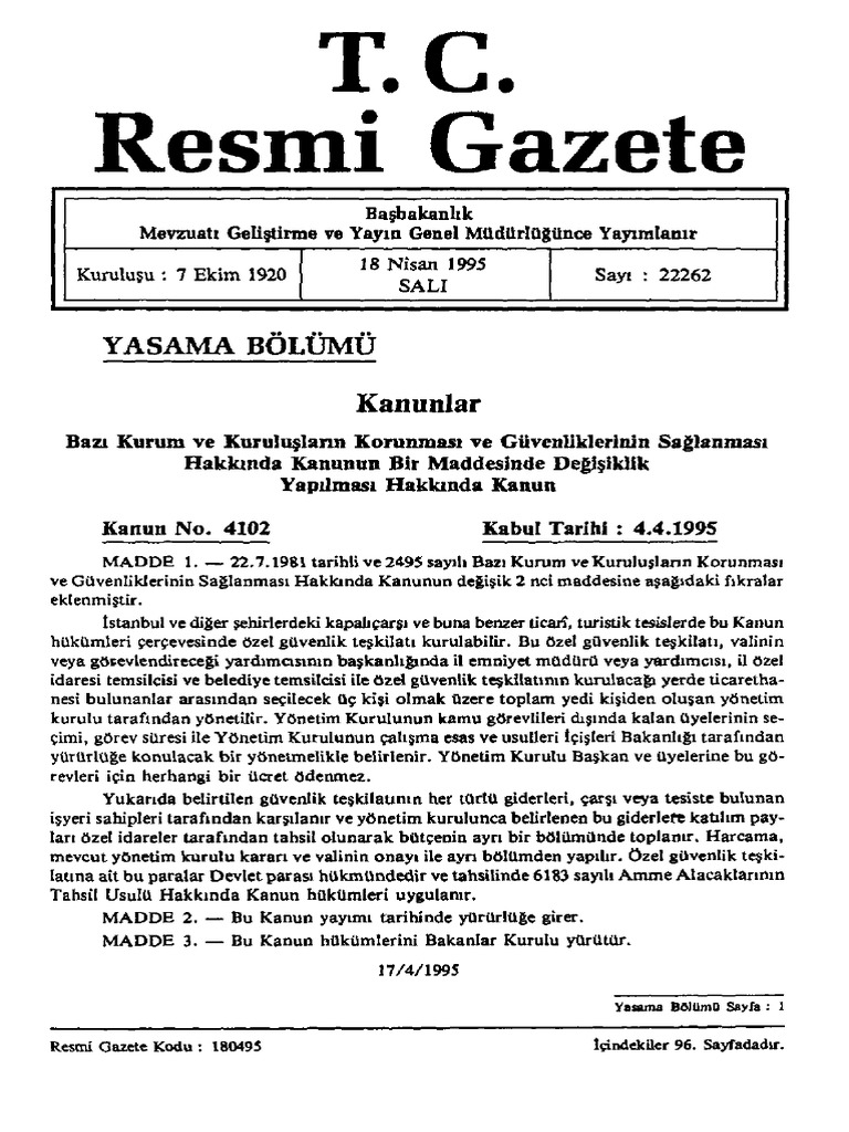 T.C. Resmi Gazete: Yasama Bölümü Kanunlar | PDF