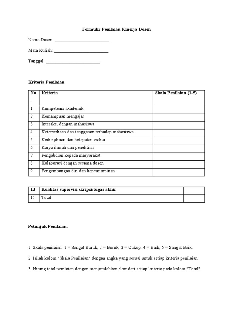Formulir Penilaian Kinerja Dosen | PDF