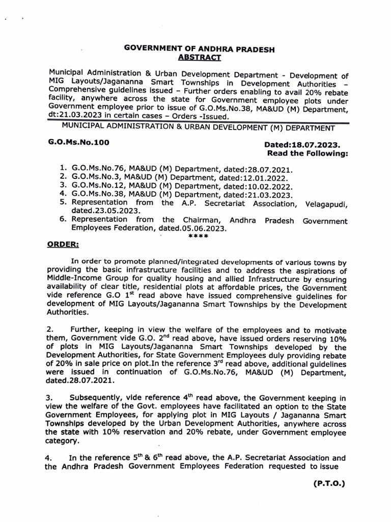 G.O.Ms - No.100, dt.18.07.2023 20% Rebate Prior To GO.38 | Download ...