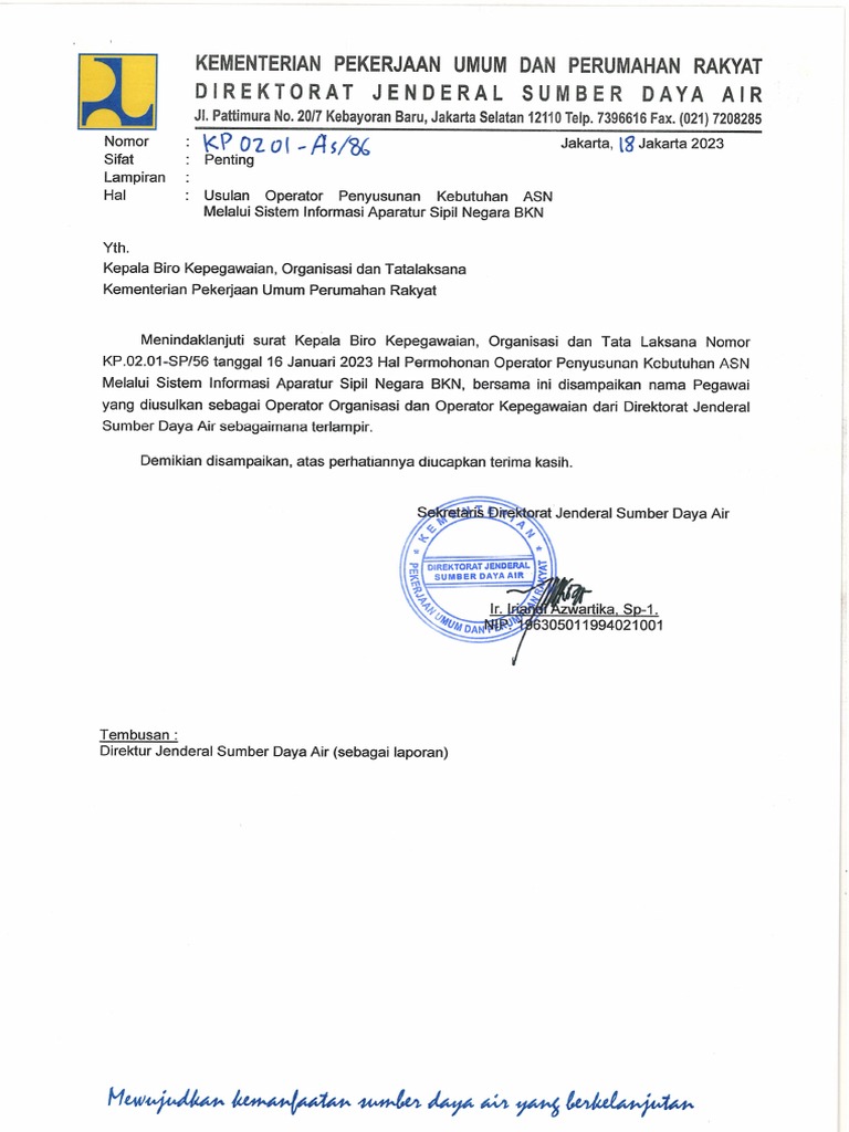 Usulan Operator Si Asn BKN Ditjen Sda | PDF