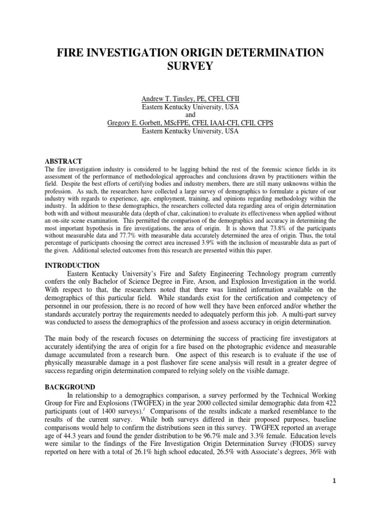 Fire Investigation Origin Determination Survey | PDF | Survey ...