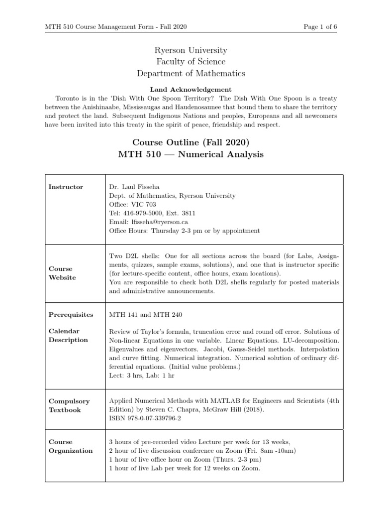 MTH 510 Syllabus | PDF | Numerical Analysis | Academic Dishonesty