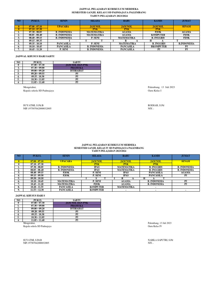 Jadwal Pelajaran Kurikulum Merdeka Pdf