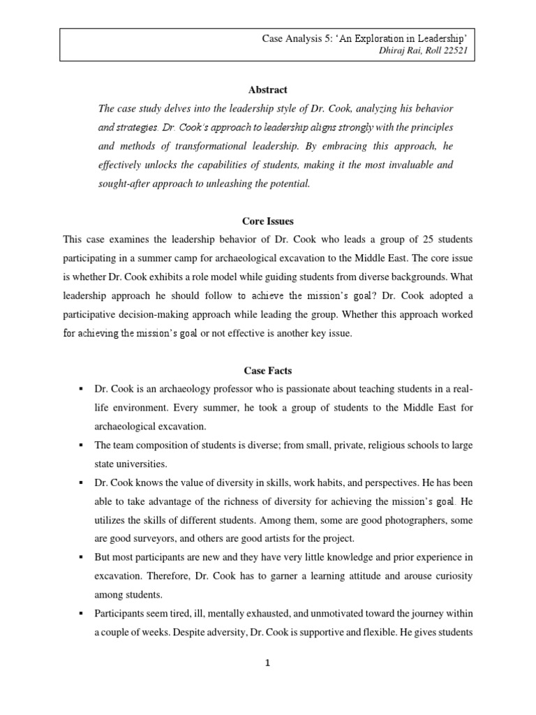 Case Analysis 5-An Exploration in Leadership | PDF | Leadership ...