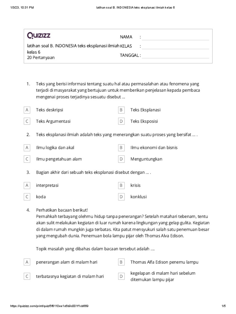 Latihan Soal B. INDONESIA Teks Eksplanasi | PDF