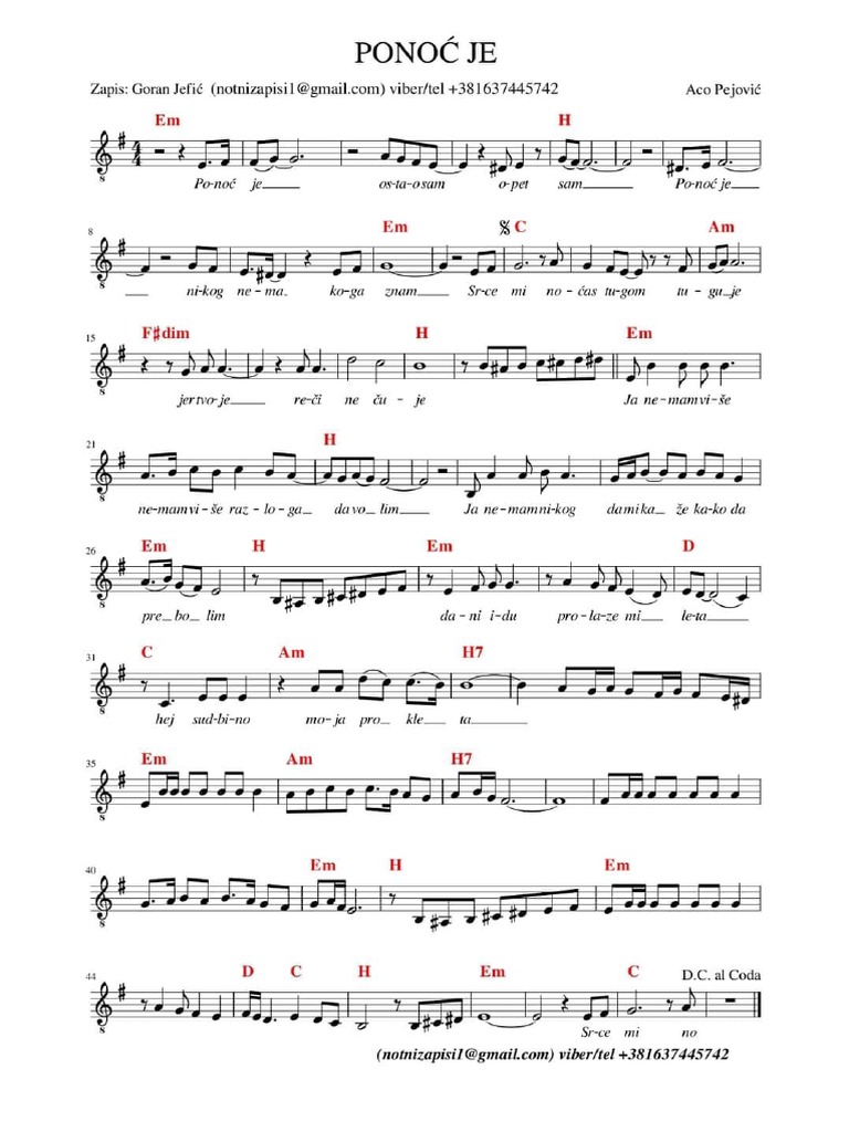 Ponoć Je - Aco Pejović - Toma Zdravković | PDF