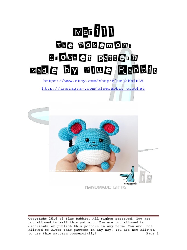 Blue Rabbit - Marill PokÃ©mon - (2) . | PDF | Crochet | Yarn