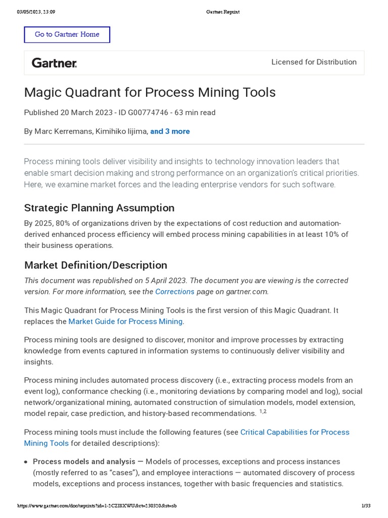 Gartner Report - Process Mining - Mar 2023 | Download Free PDF ...