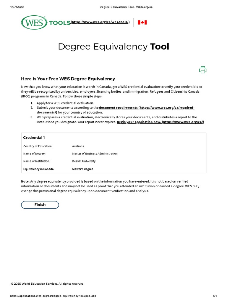 Deakin - Degree Equivalency Tool - WES - Org - Ca | PDF | Career ...