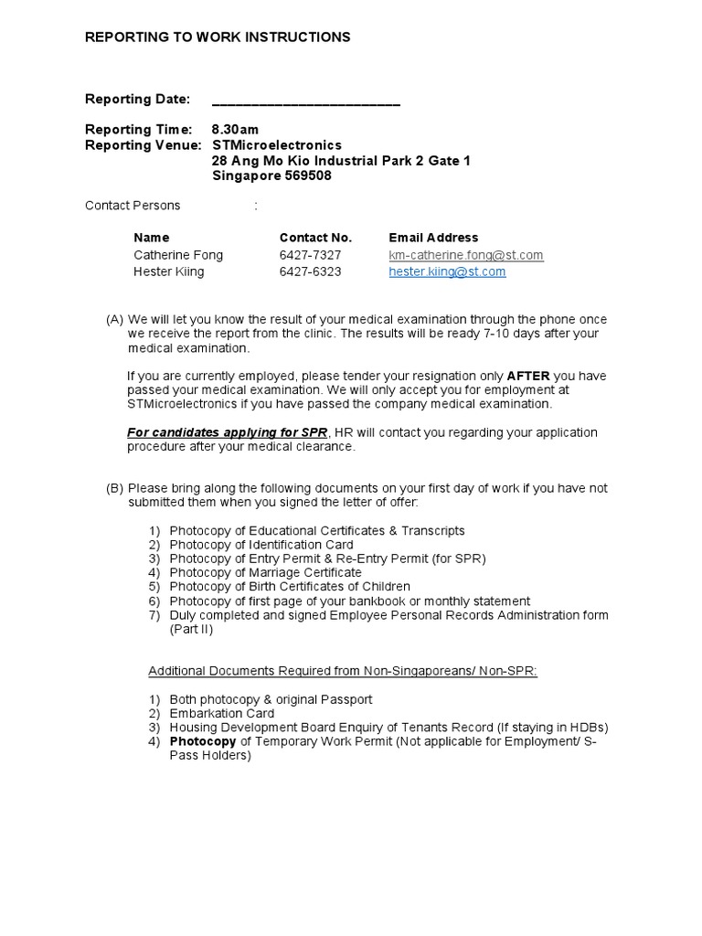 Reporting To Work Instructions Rev 25feb21 | PDF | Government ...