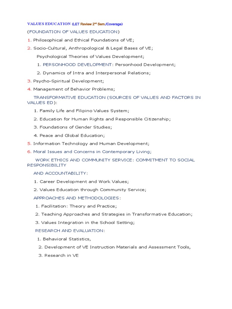 Let Review Values Education 2nd Sem. Sy 2021 2022 | PDF