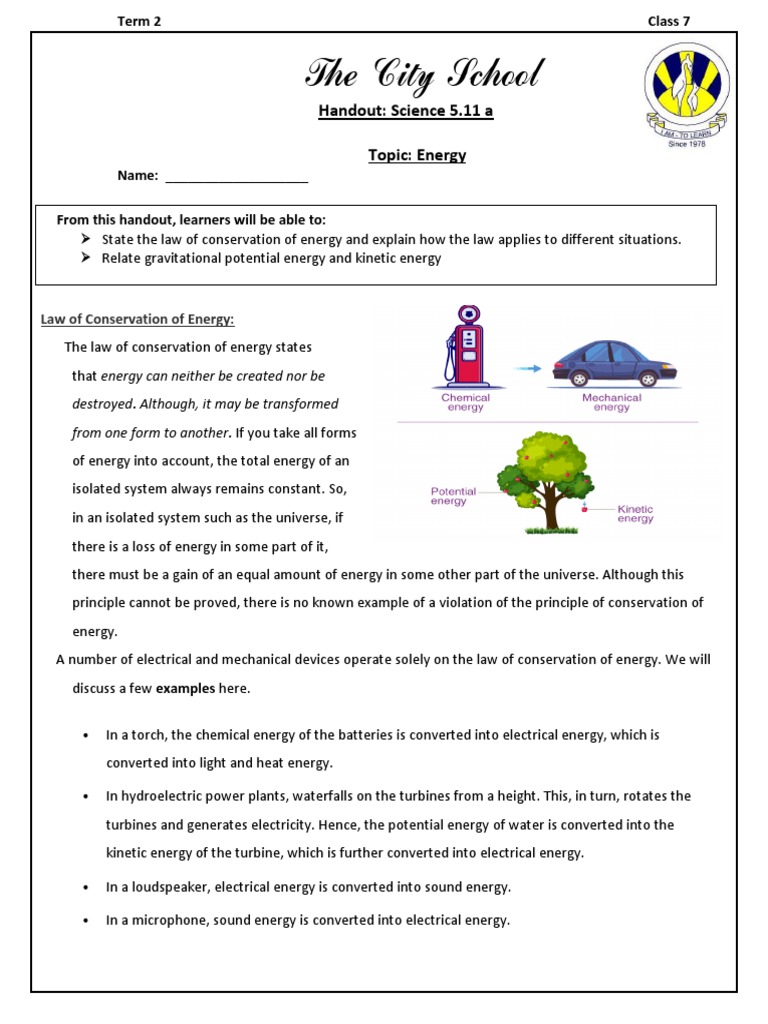 Energy Handouts | PDF | Potential Energy | Kinetic Energy