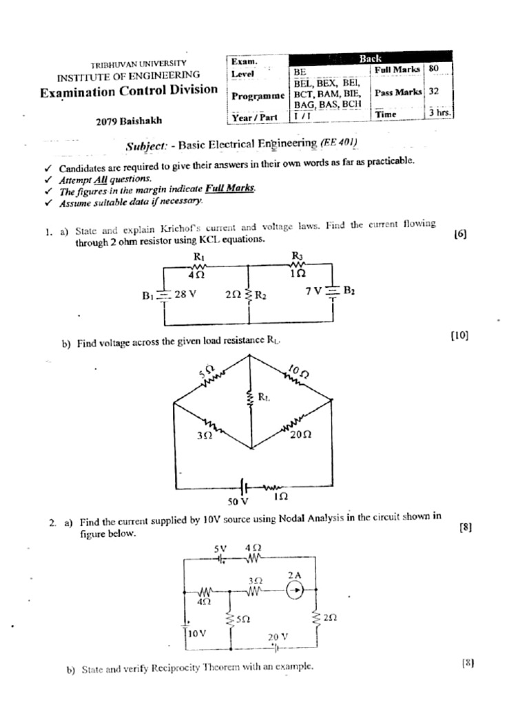 IOE First Semester Basic Electrical Engineering Past Questions | PDF