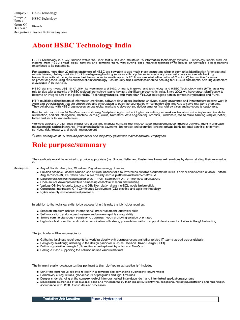 HSBC Technology - Trainee Software Engineer | PDF | Cloud Computing | Hsbc
