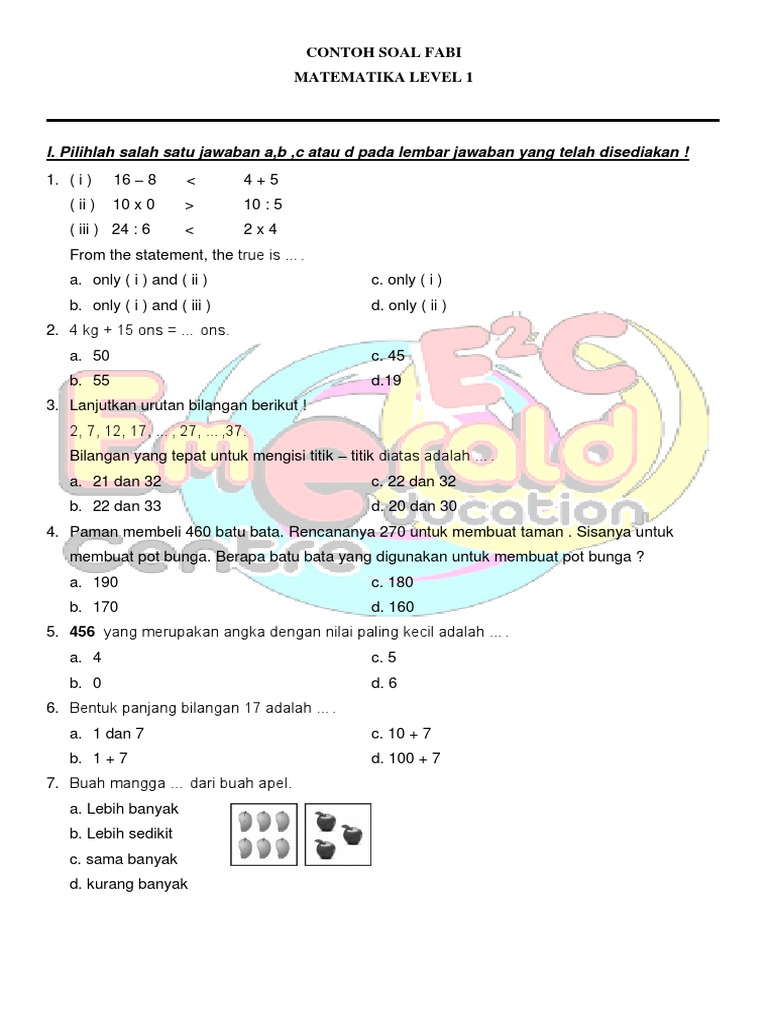 Contoh Soal Matematika Level 1 FABI | PDF