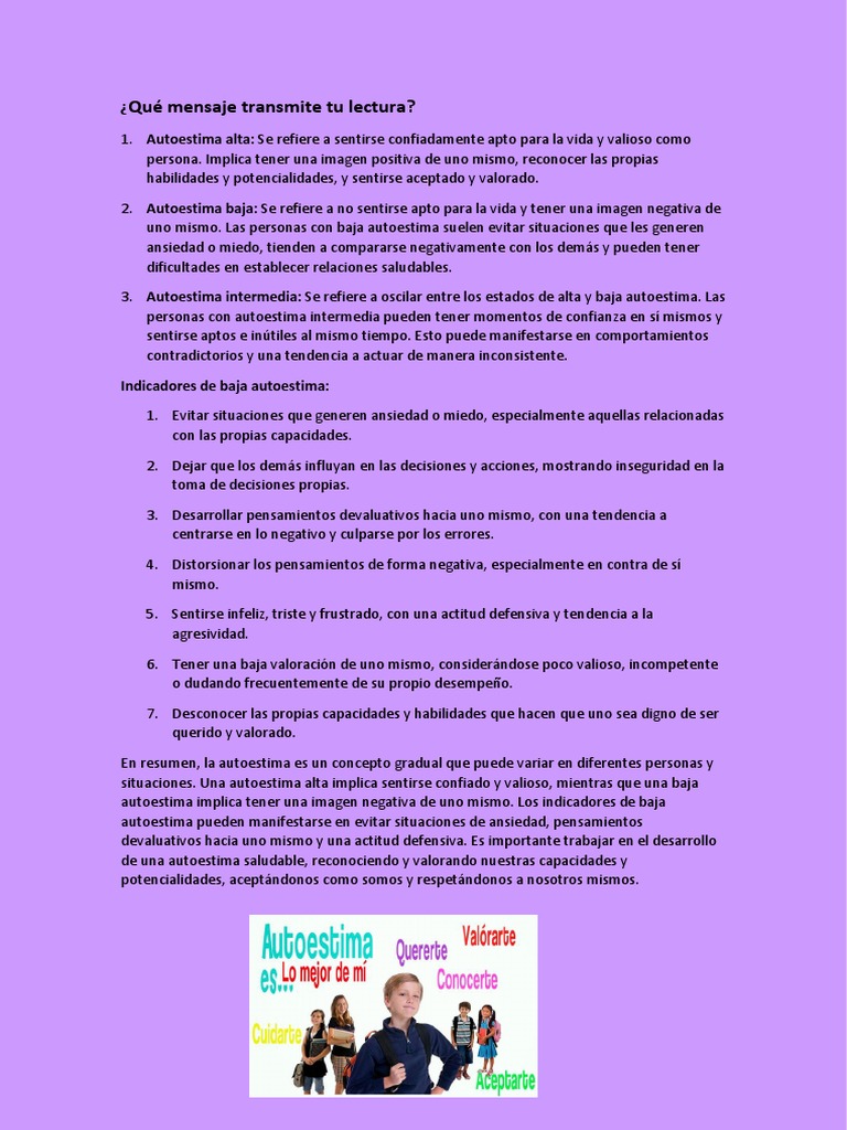 Tarea Indicadores de Autoestima | PDF