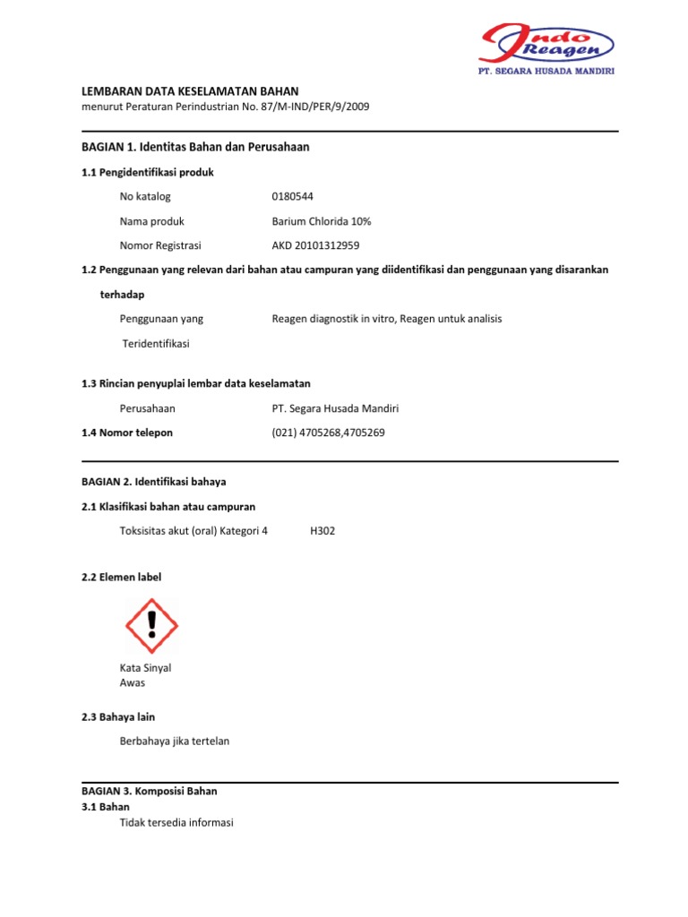 MSDS Indoreagen BaCl 10 | PDF