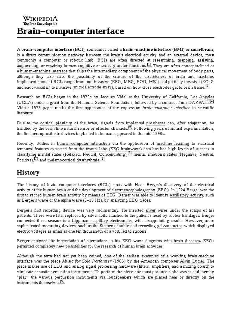 Brain-Computer Interface | PDF | Electroencephalography | Neuroscience