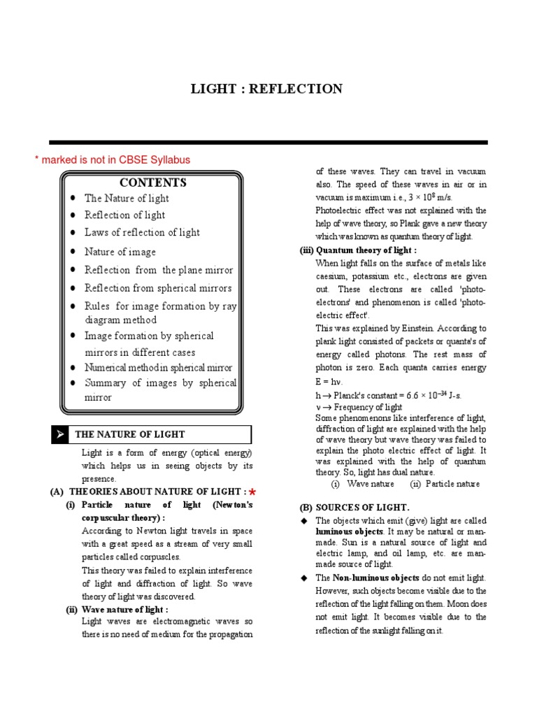 Reflection (To Take Printout For Class) | PDF | Light | Reflection (Physics)