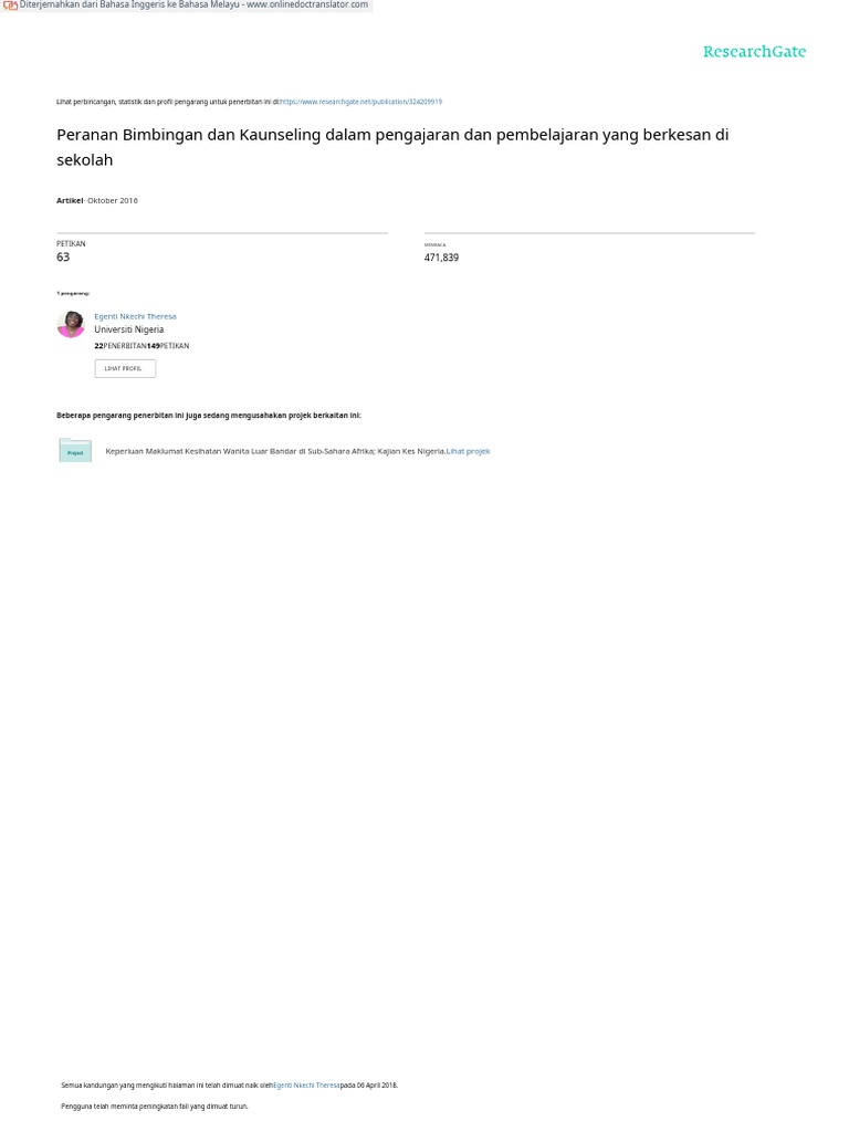 Theroleofguidanceandcounsellingineffectiveteachingandlearninginschools en Ms | PDF