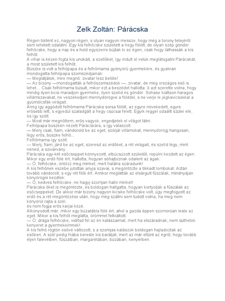 Zelk Zoltán Párácska Mese | PDF