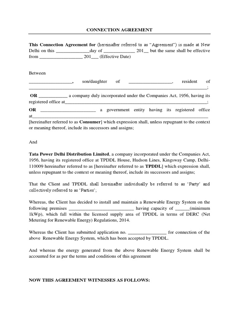 Net Metering Connection Agreement | PDF