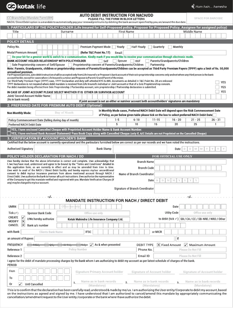 NACH Details Form V4 | PDF