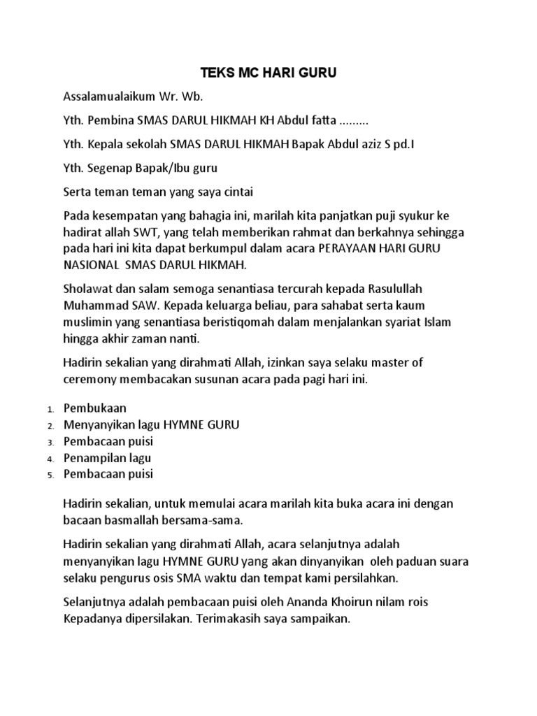Teks MC Hari Guru | PDF