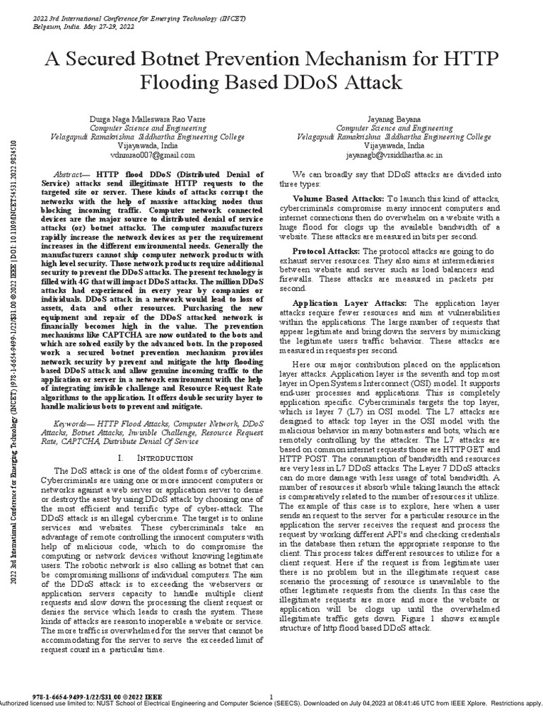 A Secured Botnet Prevention Mechanism For HTTP Flooding Based DDoS Attack | PDF | Denial Of ...