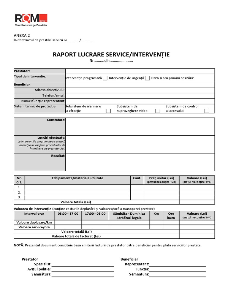 LUCRAREA PRACTICĂ - Raport Service - Interventie | PDF