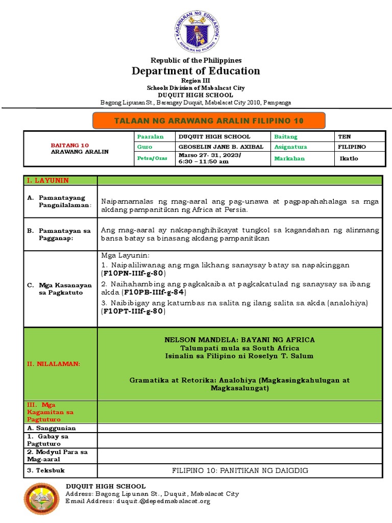 DLP Filipino 10 Q3 W7 | PDF